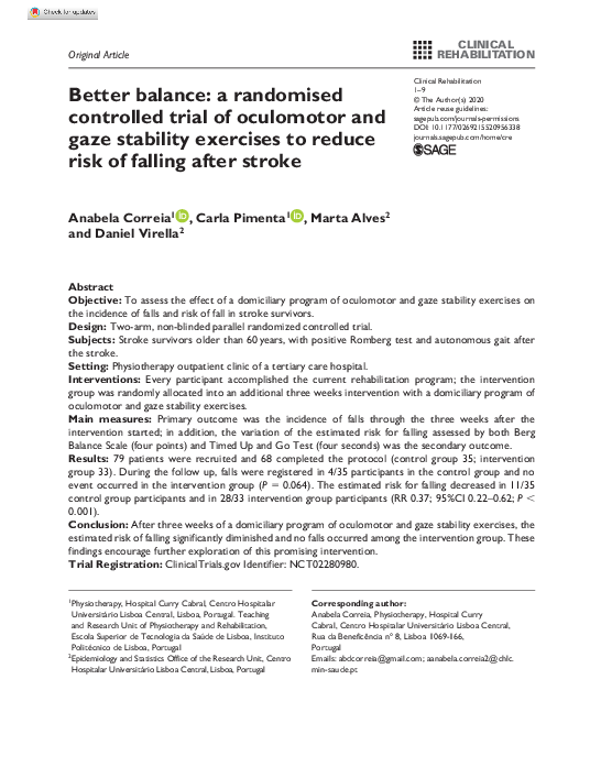 (PDF) Better balance: a randomised controlled trial of oculomotor and gaze stability exercises ...