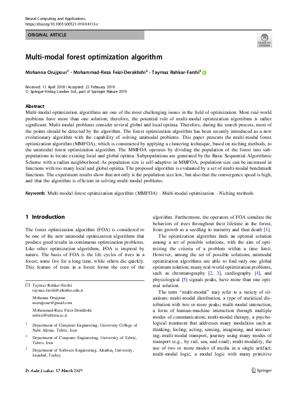 (PDF) Multi-modal forest optimization algorithm