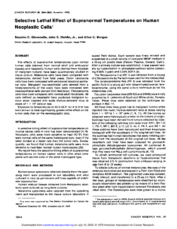 (PDF) Selective lethal effect of supranormal temperatures on human ...
