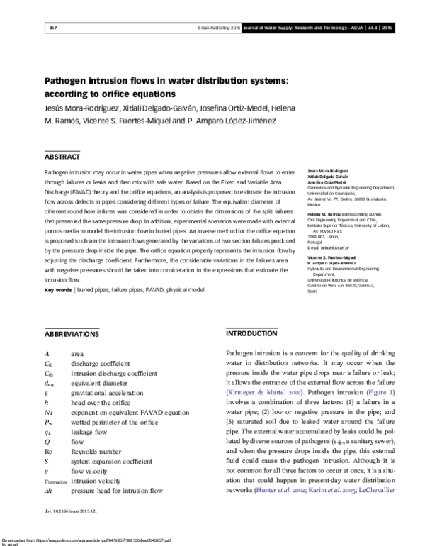 (PDF) Pathogen intrusion flows in water distribution systems: according ...