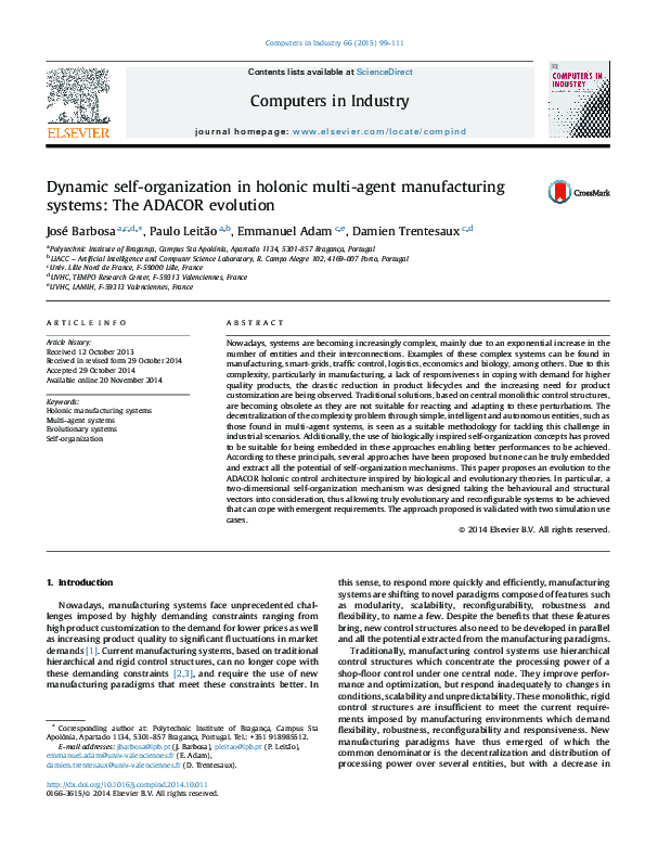 (PDF) Dynamic self-organization in holonic multi-agent manufacturing systems: The ADACOR evolution