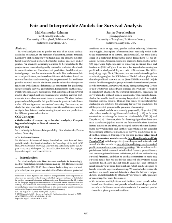 (PDF) Fair and Interpretable Models for Survival Analysis
