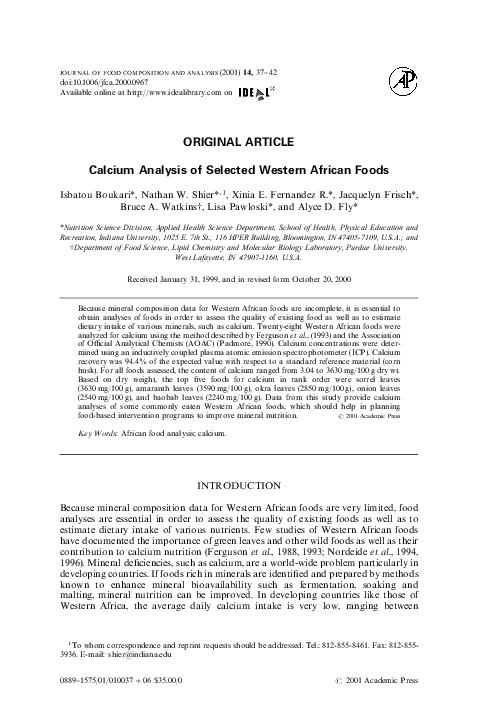 (PDF) Calcium Analysis of Selected Western African Foods