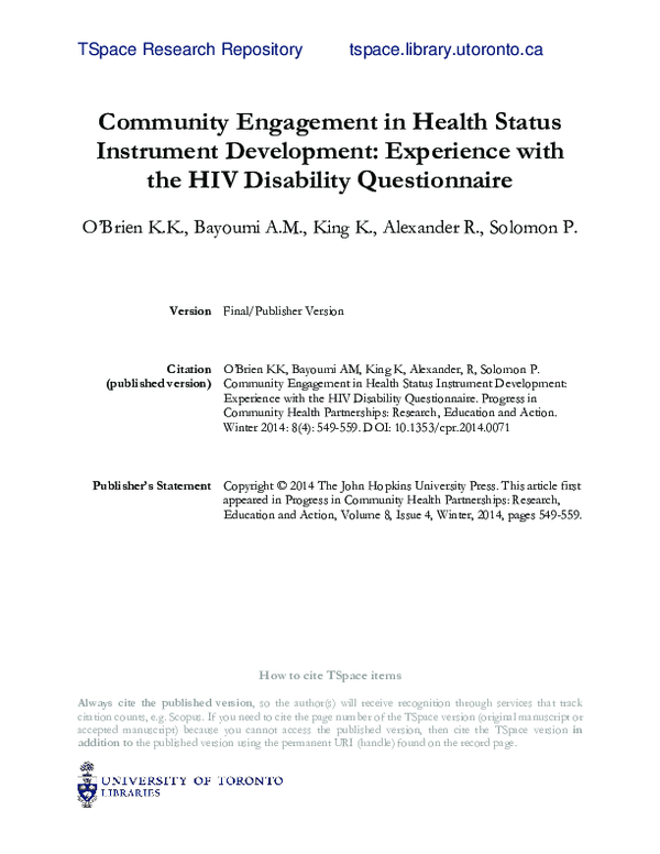 (PDF) Community engagement in health status instrument development ...