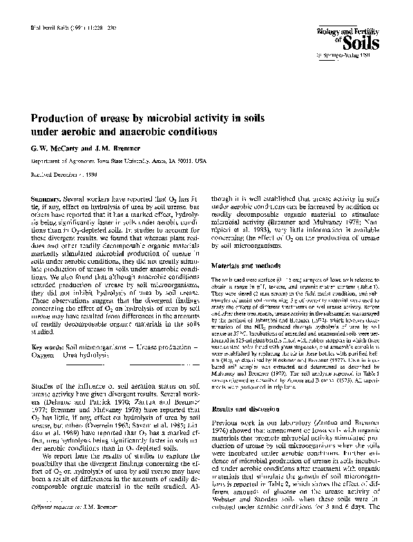 (PDF) Production of urease by microbial activity in soils under aerobic ...