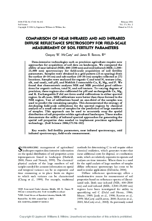 (PDF) Comparison of Near Infrared and Mid Infrared Diffuse Reflectance Spectroscopy for Field ...