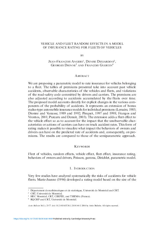 (PDF) Vehicle and Fleet Random Effects in a Model of Insurance Rating ...
