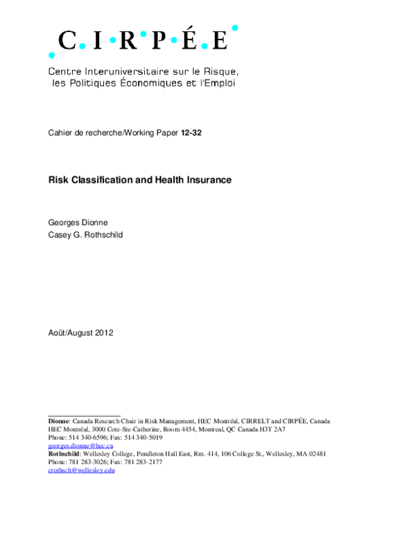 (PDF) Risk Classification and Health Insurance