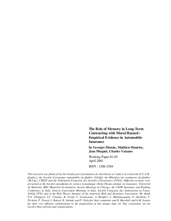 (PDF) The Role of Memory in Long-Term Contracting with Moral Hazard ...