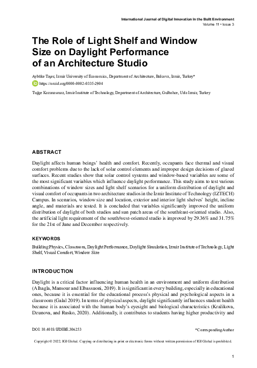 (PDF) The Role of Light Shelf and Window Size on Daylight Performance ...