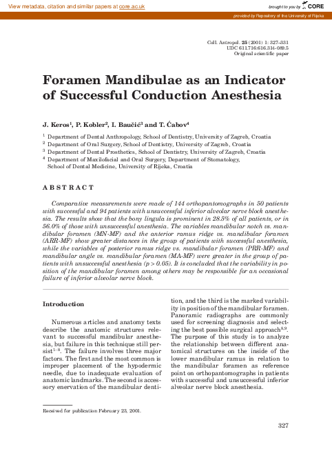 (PDF) Foramen mandibulae as an indicator of successful conduction ...