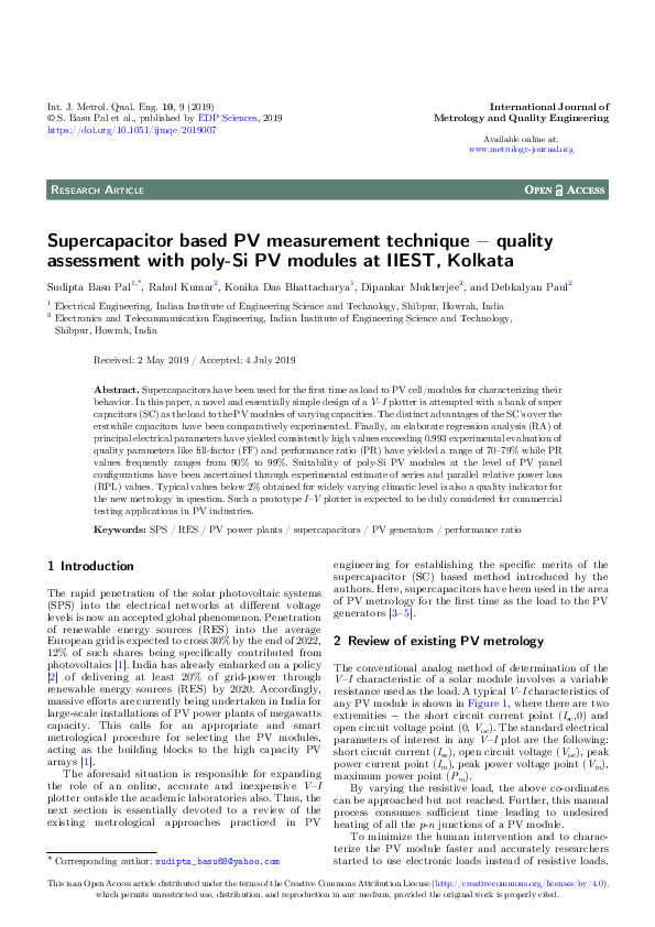 (PDF) Supercapacitor based PV measurement technique − quality ...