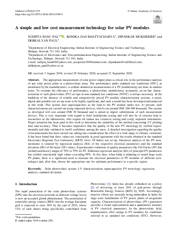 (PDF) A simple and low cost measurement technology for solar PV modules