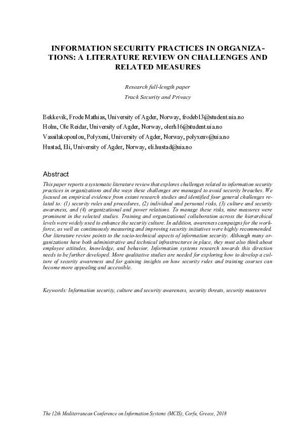 (PDF) Information Security Practices in Organizations: A Literature Review on Challenges and ...