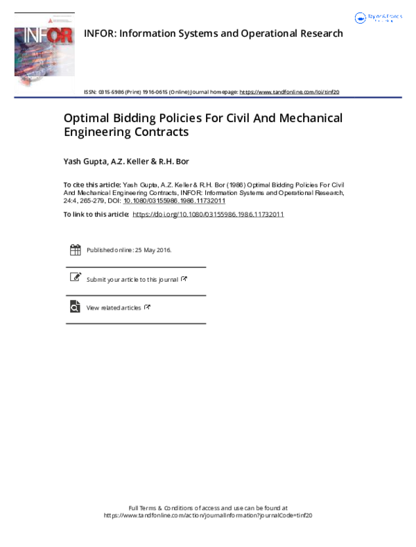 (PDF) Optimal Bidding Policies For Civil And Mechanical Engineering ...