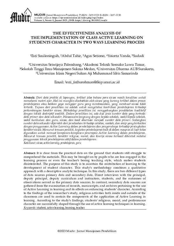 (PDF) THE EFFECTIVENESS ANALYSIS OF THE IMPLEMENTATION OF CLASS ACTIVE LEARNING ON STUDENTS ...