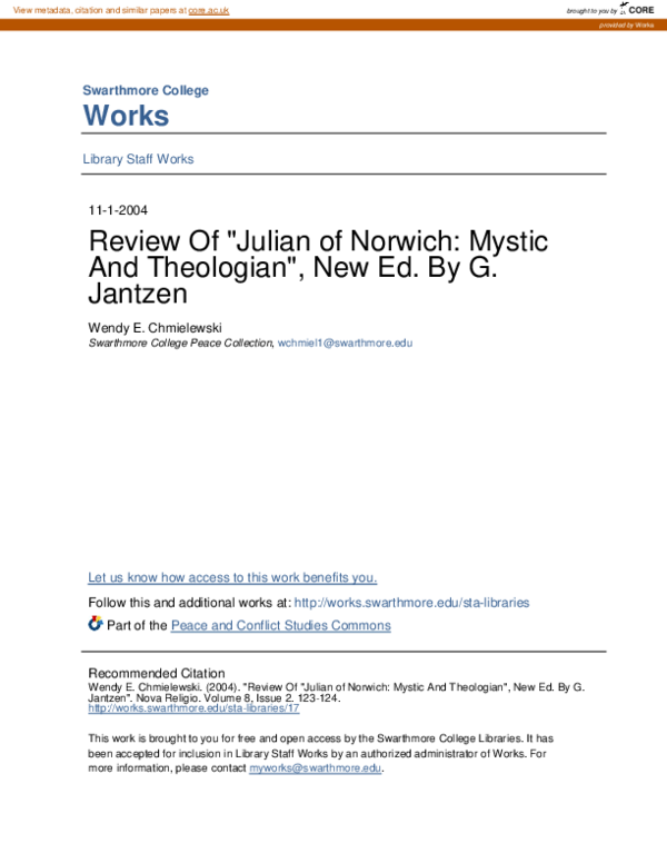 (PDF) Review Of Julian of Norwich: Mystic And Theologian , New Ed. By G ...
