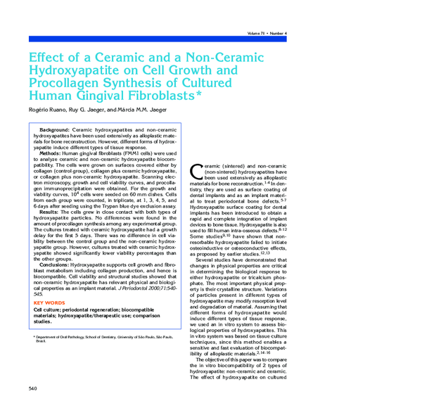 (PDF) Effect of a Ceramic and a Non-Ceramic Hydroxyapatite on Cell Growth and Procollagen ...