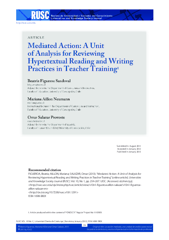 (PDF) Mediated Action: A Unit of Analysis for Reviewing Hypertextual ...
