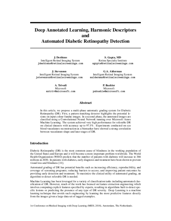 (PDF) Deep Annotated Learning, Harmonic Descriptors and Automated Diabetic Retinopathy Detection ...
