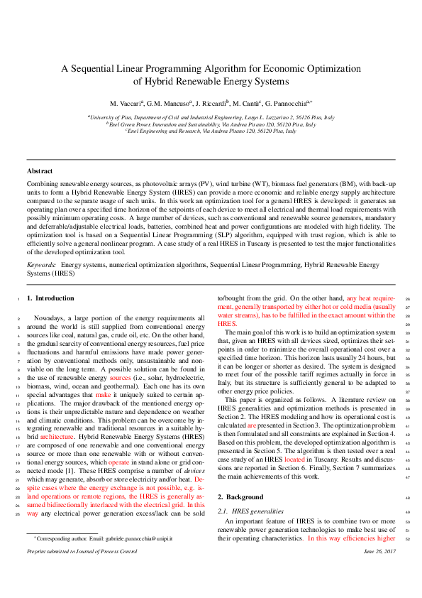 (PDF) A Sequential Linear Programming algorithm for economic optimization of Hybrid Renewable ...