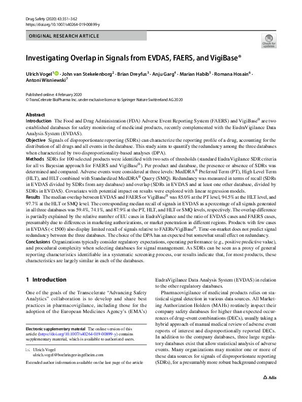 (PDF) Investigating Overlap in Signals from EVDAS, FAERS, and VigiBase ...