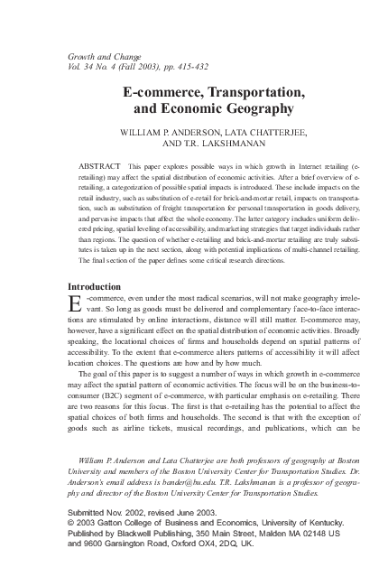 (PDF) E-commerce, Transportation, and Economic Geography