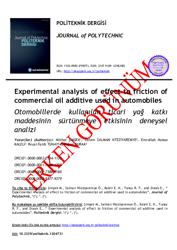 (PDF) Experimental Analysis of Effect to Friction of Commercial Oil Additive Used in Automobiles