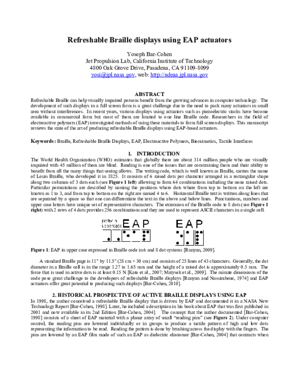 (PDF) Refreshable Braille displays using EAP actuators