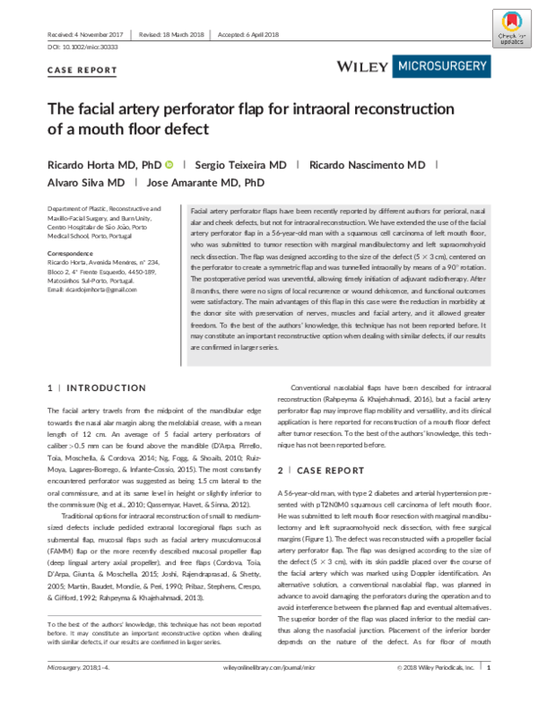 (PDF) The facial artery perforator flap for intraoral reconstruction of ...