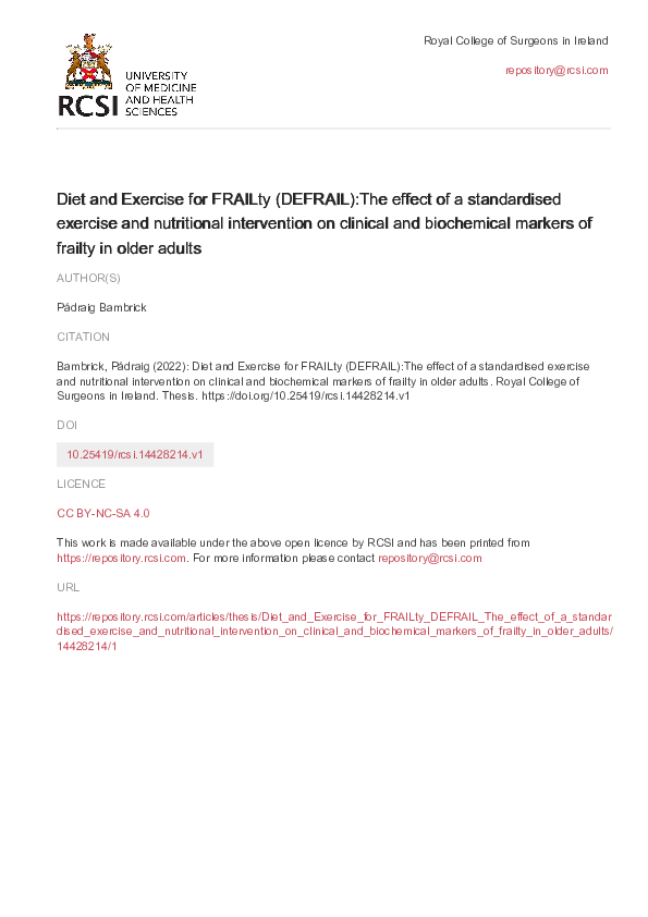 (PDF) Diet and Exercise for FRAILty (DEFRAIL):The effect of a ...
