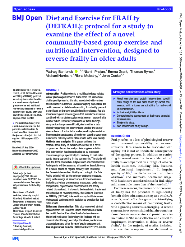 (PDF) Diet and Exercise for FRAILty (DEFRAIL): protocol for a study to ...