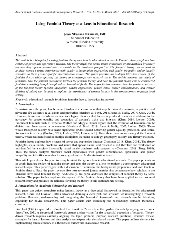 (PDF) Using Feminist Theory as a Lens in Educational Research