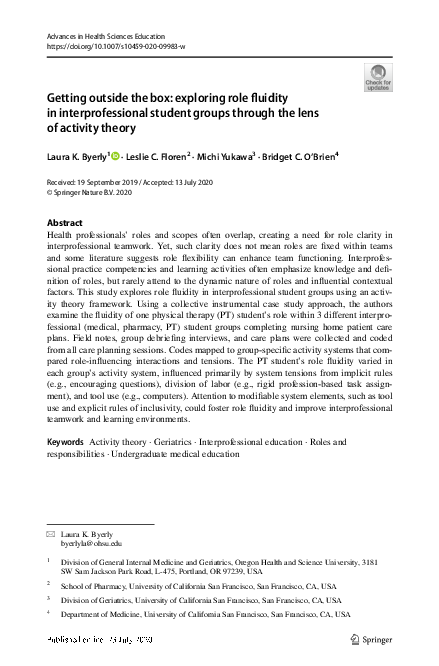 (PDF) Getting outside the box: exploring role fluidity in ...
