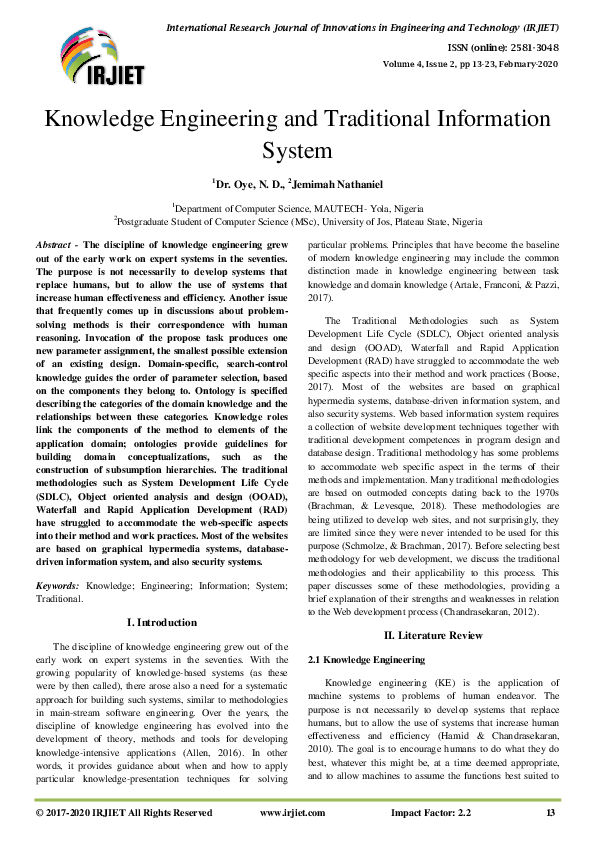 (PDF) Knowledge Engineering and Traditional Information System