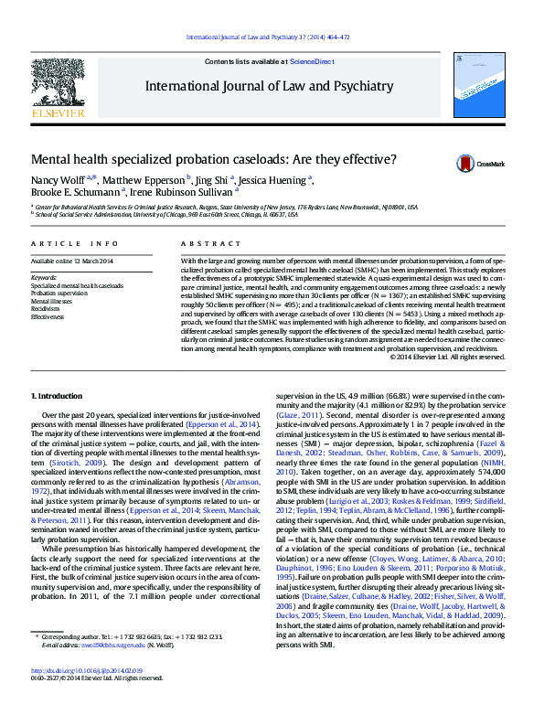 (PDF) Mental health specialized probation caseloads: Are they effective?