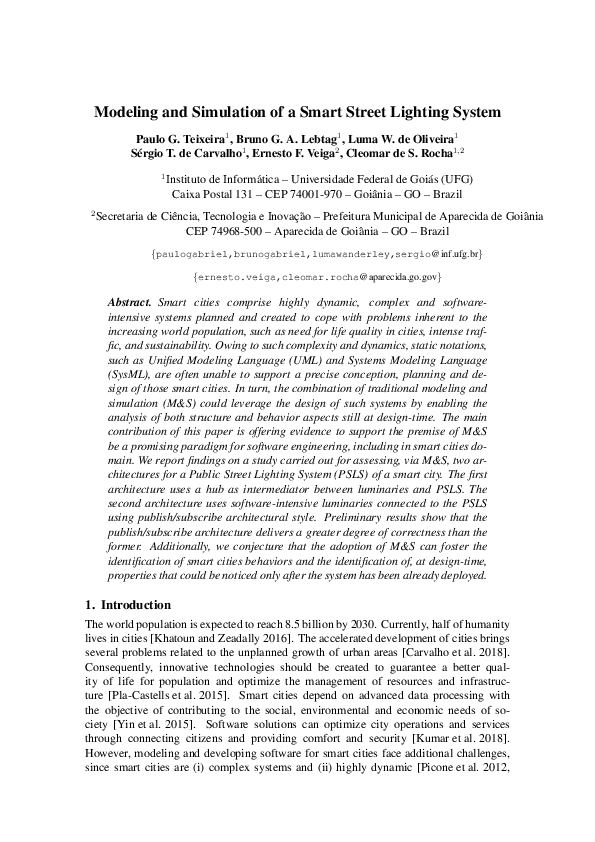 (PDF) Modeling and Simulation of a Smart Street Lighting System