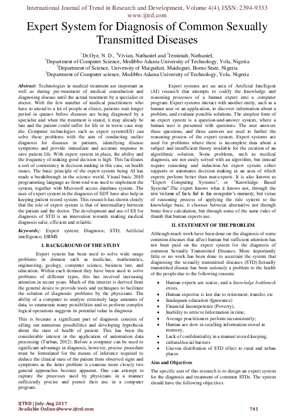 (PDF) Expert System for Diagnosis of Common Sexually Transmitted Diseases