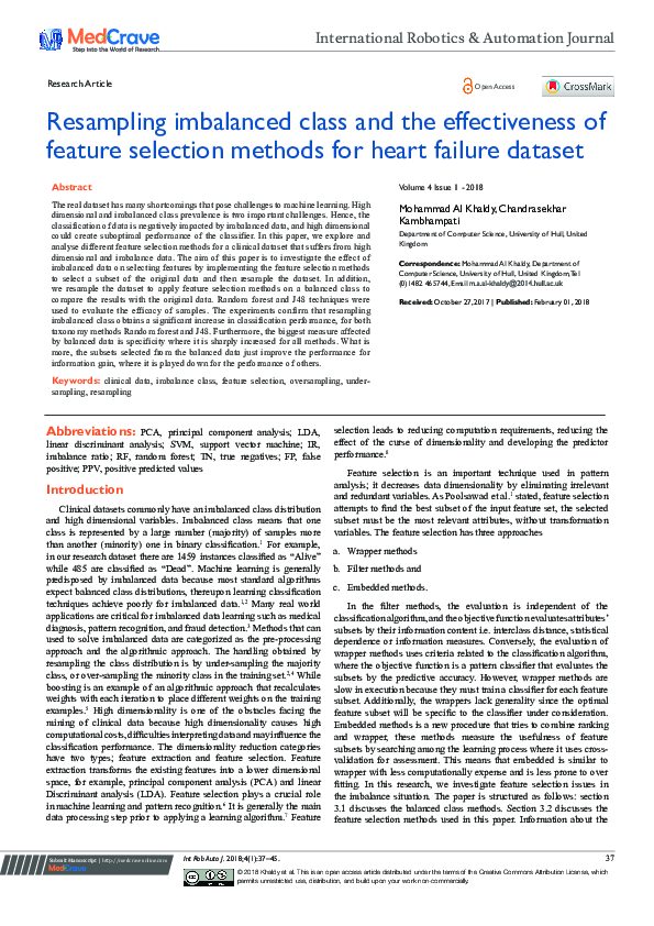 (PDF) Resampling Imbalanced Class and the Effectiveness of Feature Selection Methods for Heart ...