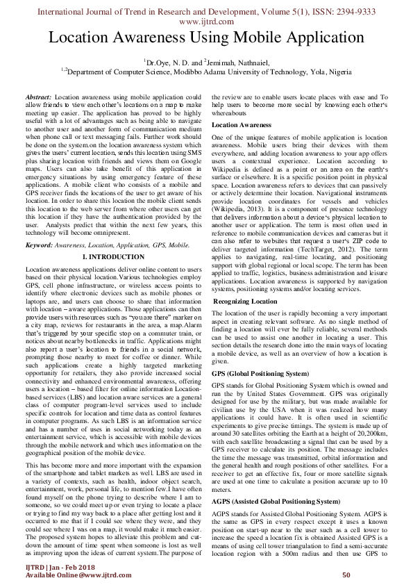 (PDF) Location Awareness Using Mobile Application