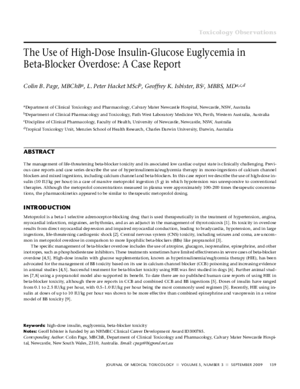 (PDF) The use of high-dose insulin-glucose euglycemia in beta-blocker ...