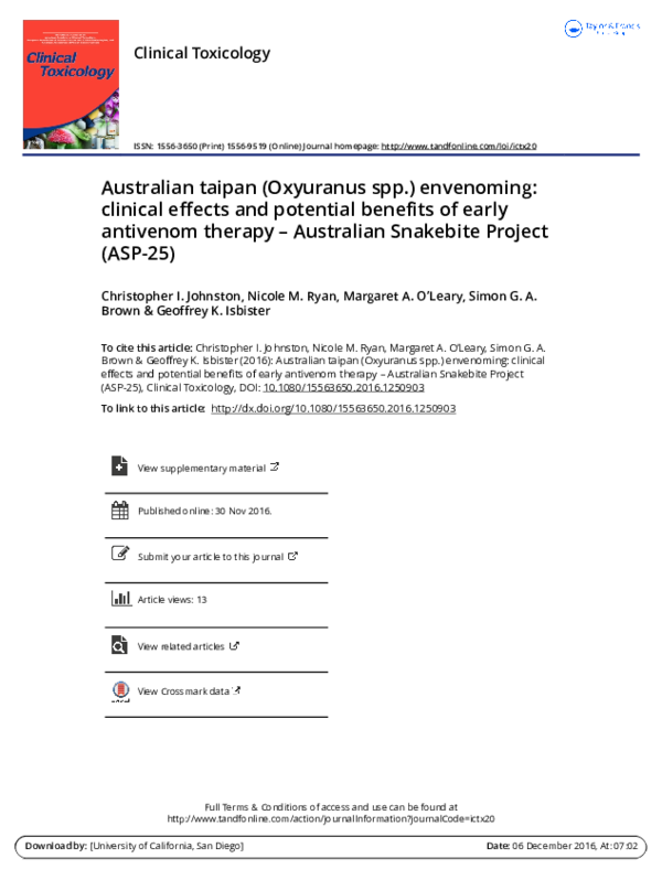 (PDF) Australian taipan (Oxyuranus spp.) envenoming: clinical effects ...