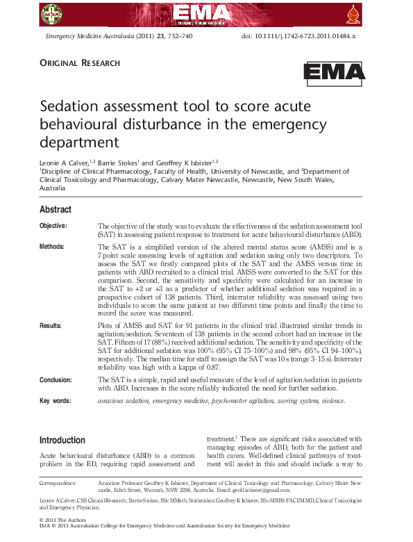 (PDF) Sedation assessment tool to score acute behavioural disturbance ...