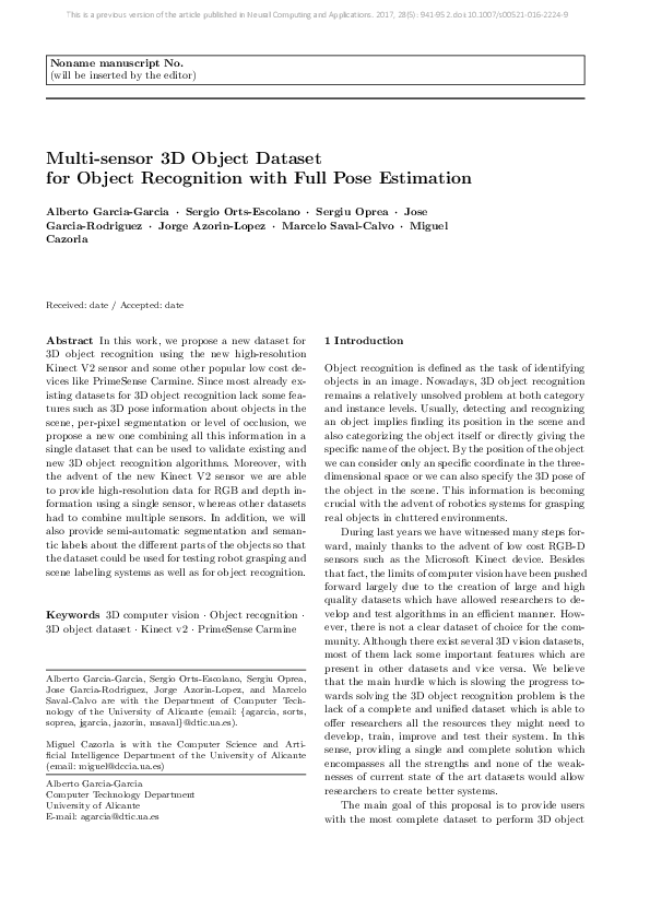 Pdf Multi Sensor 3d Object Dataset For Object Recognition With Full Pose Estimation