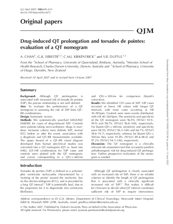 (PDF) Drug-induced QT prolongation and torsades de pointes: evaluation ...