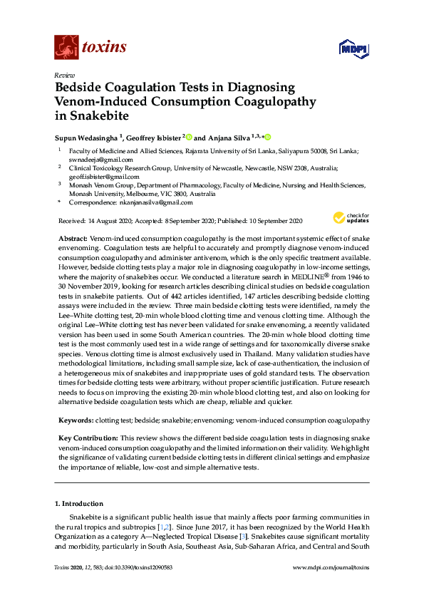 (PDF) Bedside Coagulation Tests in Diagnosing Venom-Induced Consumption ...