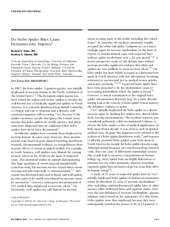 (PDF) Do hobo spider bites cause dermonecrotic injuries?