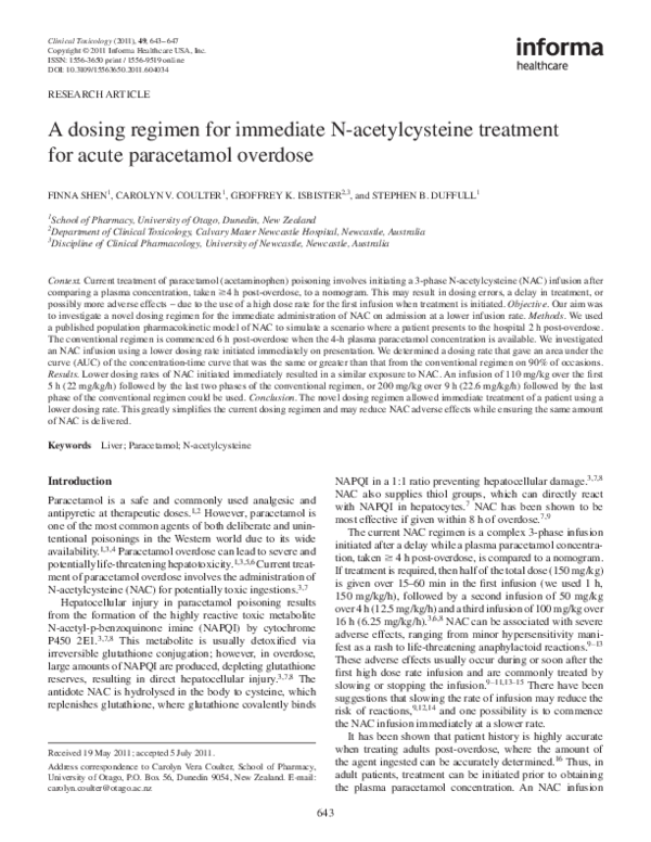 (PDF) A dosing regimen for immediate N-acetylcysteine treatment for ...