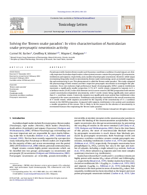 (PDF) Solving the ‘Brown snake paradox’: In vitro characterisation of ...