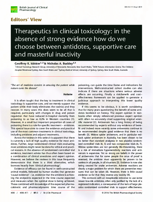 (PDF) Therapeutics in clinical toxicology: in the absence of strong ...